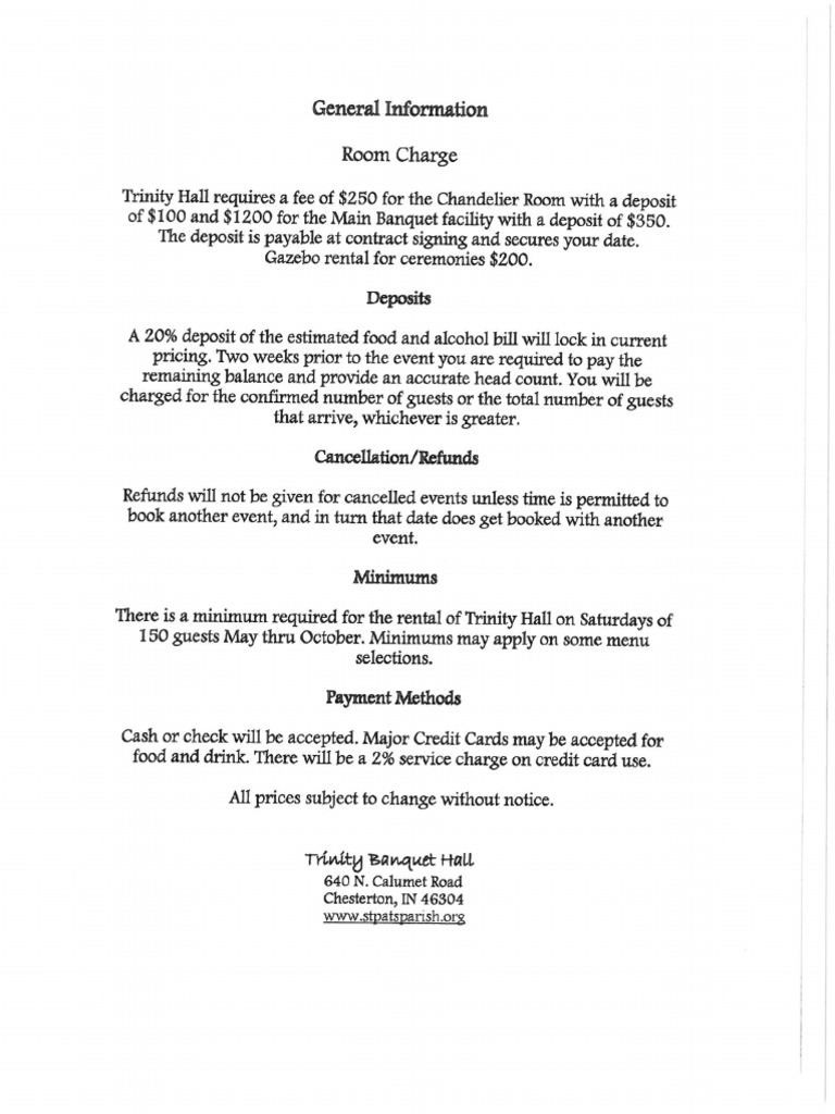 Trinity Hall - Menu Package | PDF