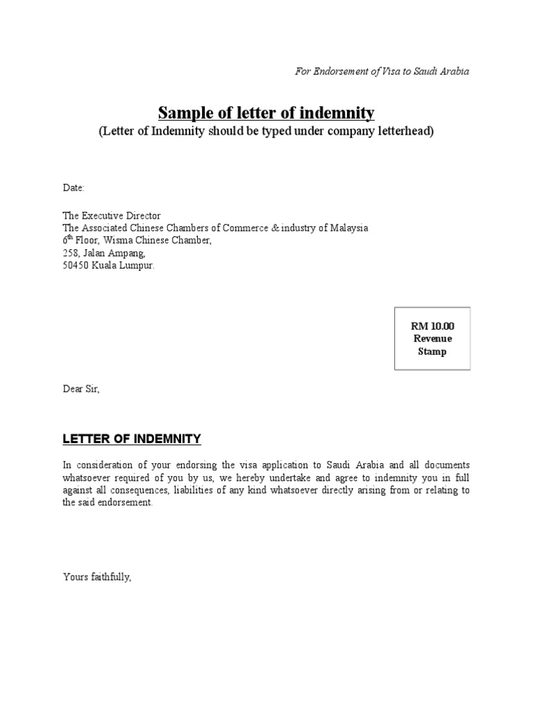 Indemnity Letter | PDF
