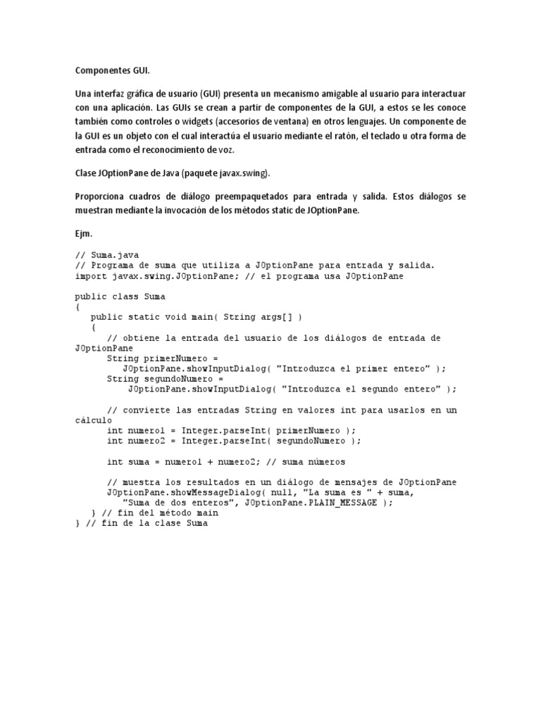 Componentes Gui | PDF | Java (lenguaje de programación) | Interfaces ...