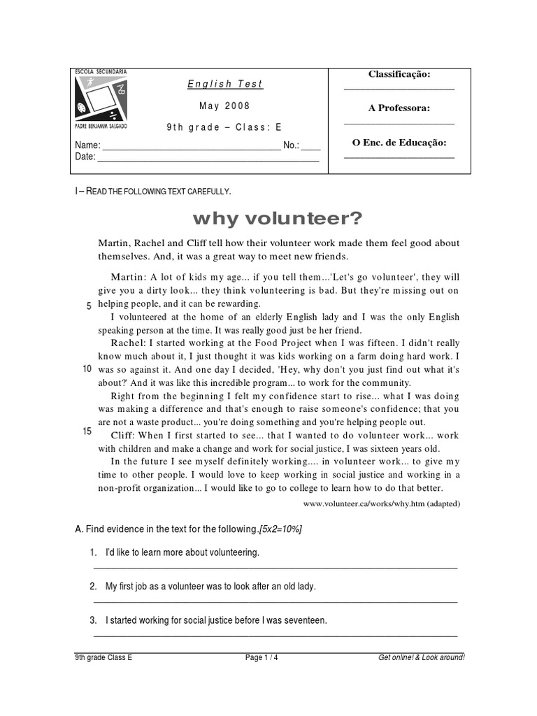 Importance of Volunteering in 9th Grade | PDF | Volunteering