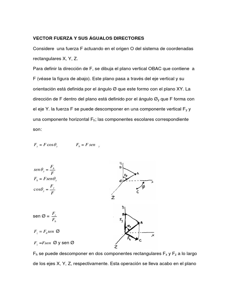 Vector Fuerza y Sus Ángulos Directores | PDF | Vector Euclidiano ...