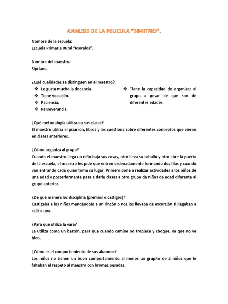 Analisis de La Pelicula Simitrio | PDF | Enseñando y aprendiendo