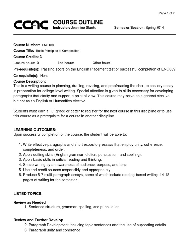 Eng 100bc Syllabus Sp14 | PDF | Homework | Plagiarism