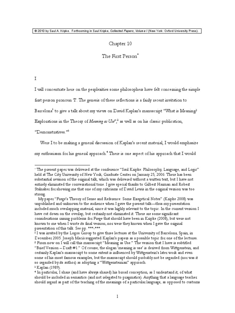 Saul Kripke, The First Person | PDF | Gottlob Frege | Concept