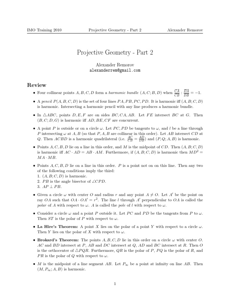 Projective Geometry Insights and Problems | PDF | Triangle | Euclidean ...