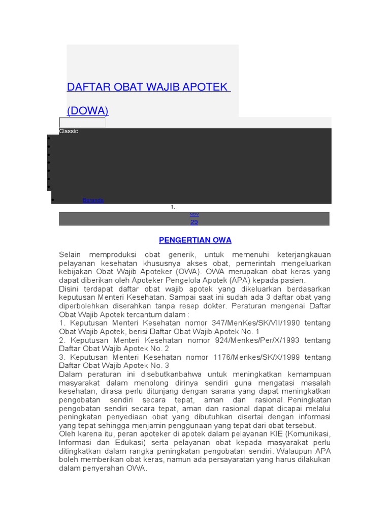 Daftar Obat Wajib Apotek | PDF