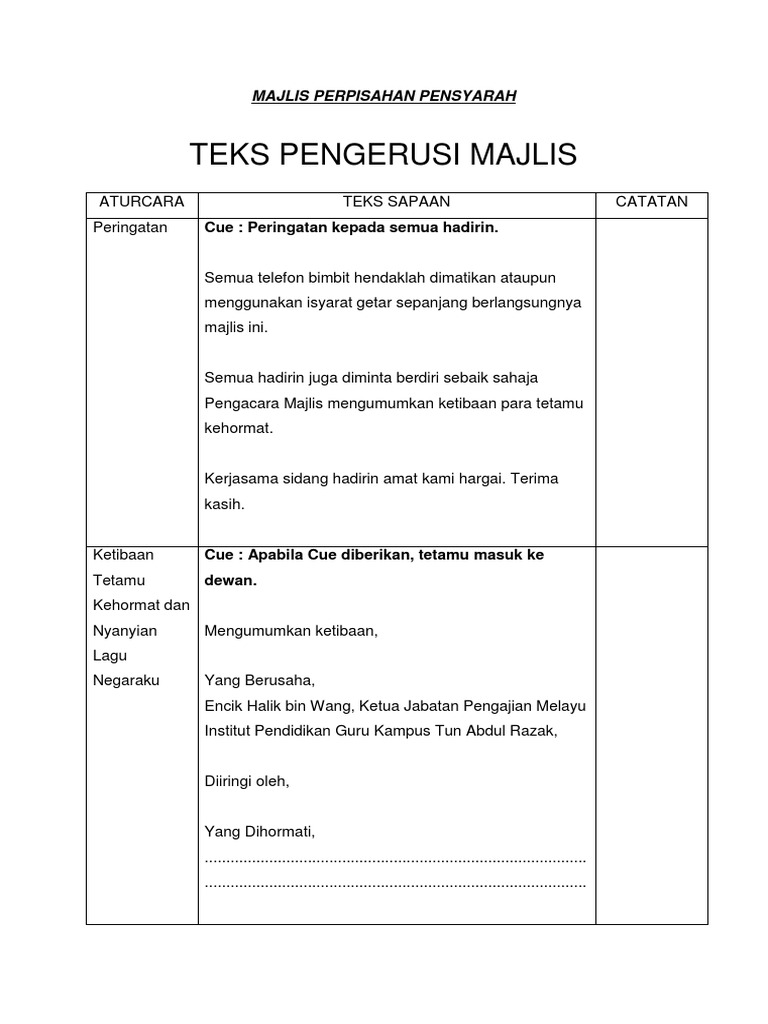 Teks MC Majlis Perpisahan | PDF