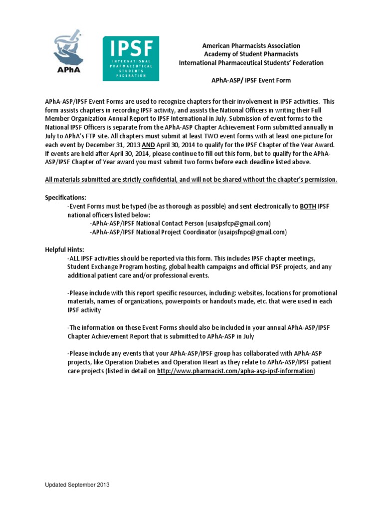 APhA-ASP/IPSF Event Form Guide | PDF | Pharmacy | Pharmacist