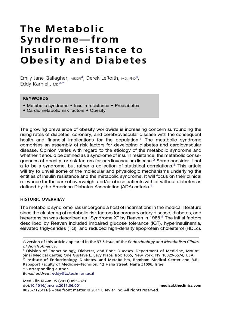The Metabolic Syndrome-From Insulin Resistance To Obesity and Diabetes ...