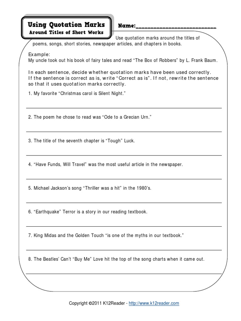 Using Quotation Marks Short Works | PDF | Quotation Mark ...