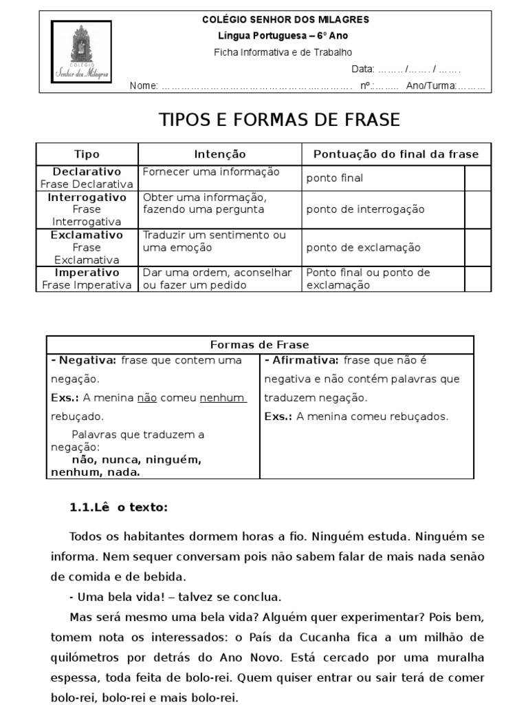 Tipos e Formas de Frase | PDF