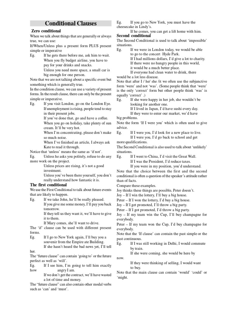 Conditional Clauses: Zero Conditional Second Conditional | PDF | Linguistic Morphology | Syntax