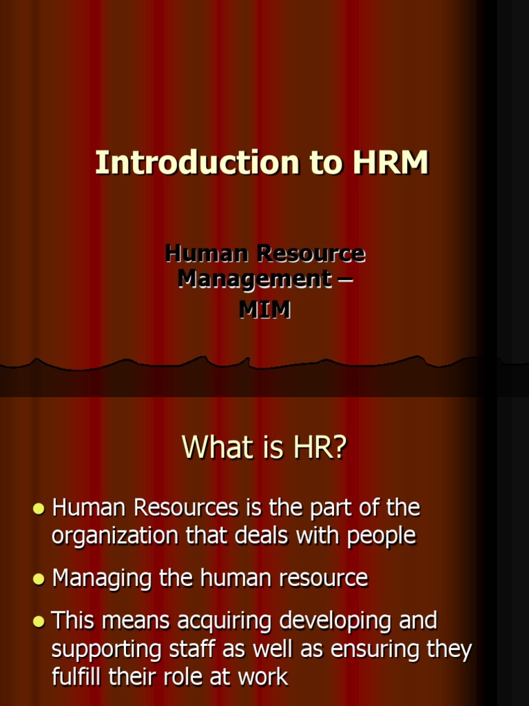 Introduction To HRM Lecture 1 | PDF | Human Resource Management ...