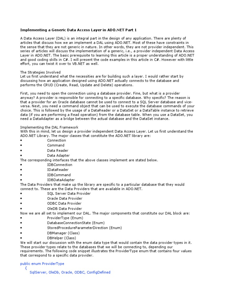Generic Data Access Layer In Ado Pdf Method Computer Programming Databases 