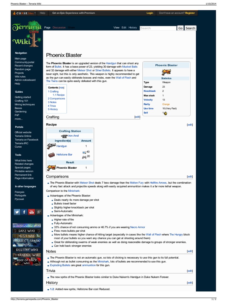 Phoenix Blaster - Terraria Wiki | PDF | Bullet | Gun
