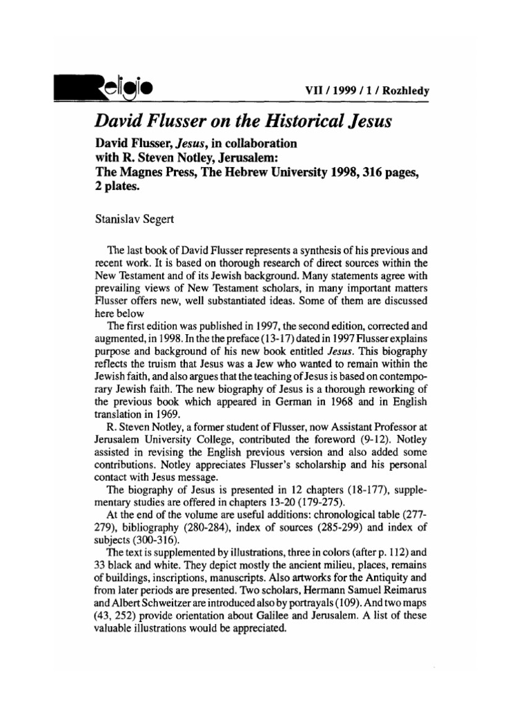 David Flusser On The Historical Jesus | PDF | Gospels | Gospel Of Matthew