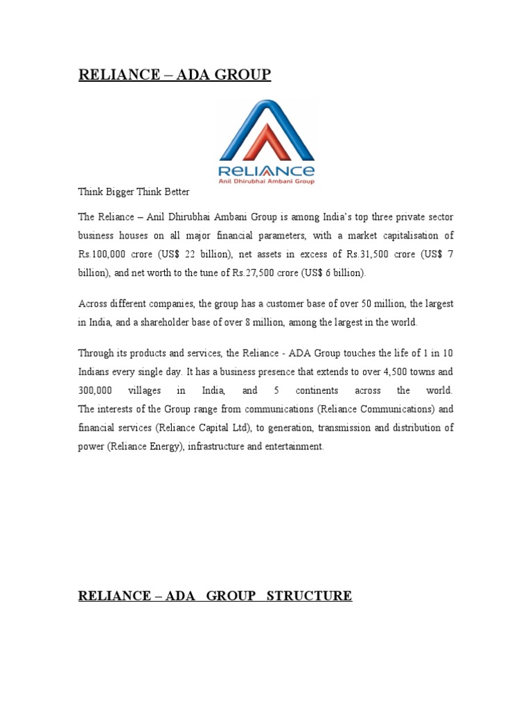 Reliance - Ada Group Structure | PDF | Business | Economies