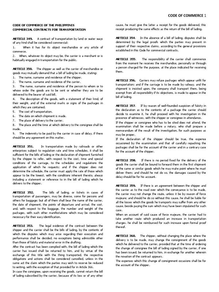 Code of Commerce of The Philippines | PDF | Bill Of Lading | Consignee