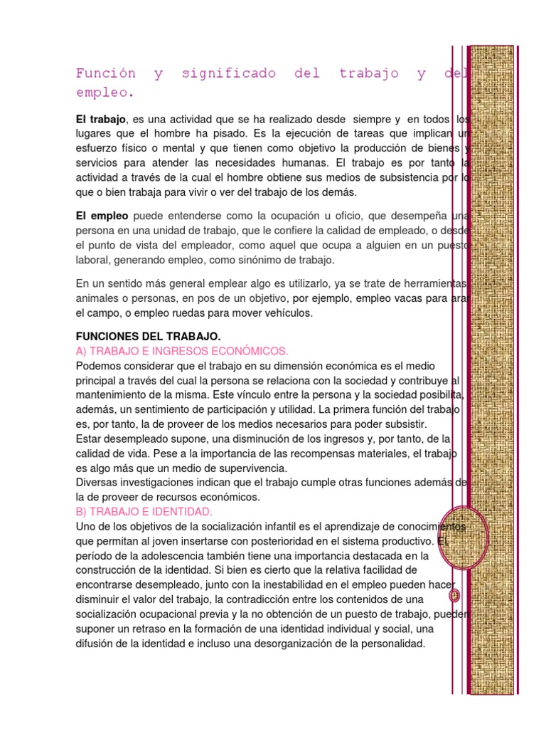 Función y Significado Del Trabajo y Del Empleo | PDF | Motivación ...