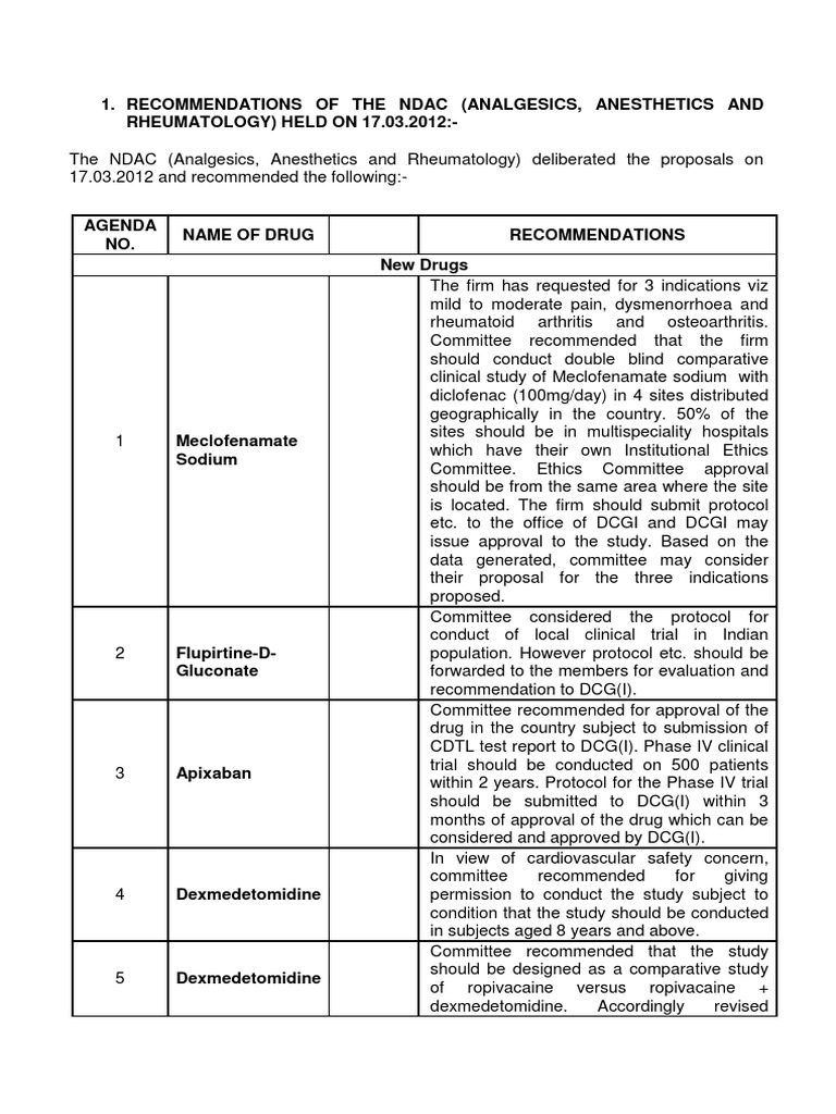 The NDAC (Analgesics, Anesthetics and Rheumatology) | PDF | Clinical ...