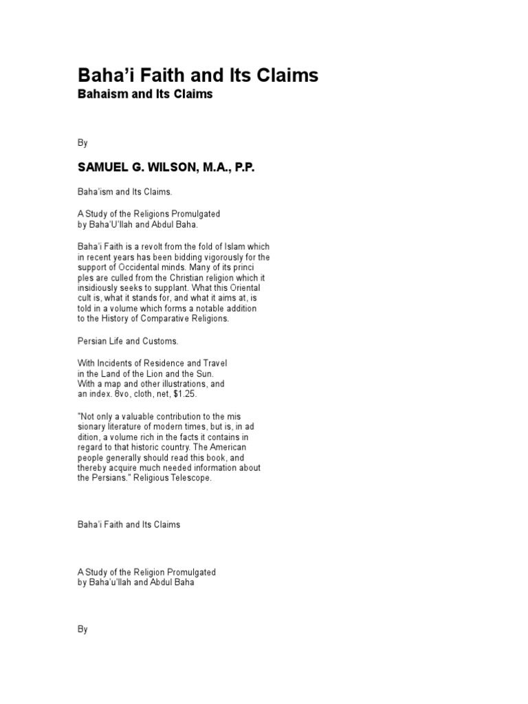 Baha'i Faith and Its Claims - Full Book | PDF | Bahá'í Faith ...