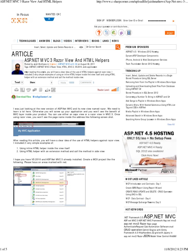 Mvc 3 Razor View And Html Helpers Active Server Pages Namespace