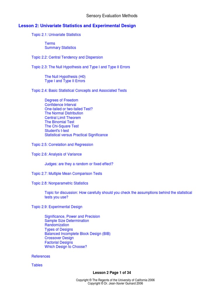 Lesson 2 - Univariate Statistics and Experimental Design | PDF ...