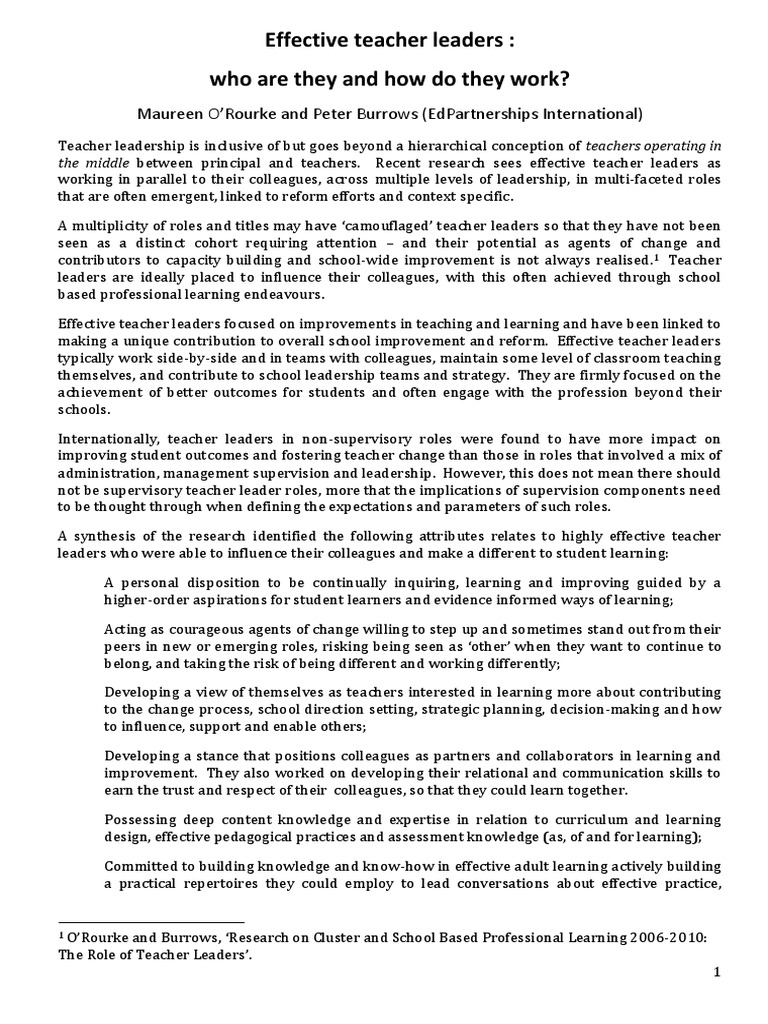 Effective Teacher Leaders - Who Are They and How Do They Work | PDF ...