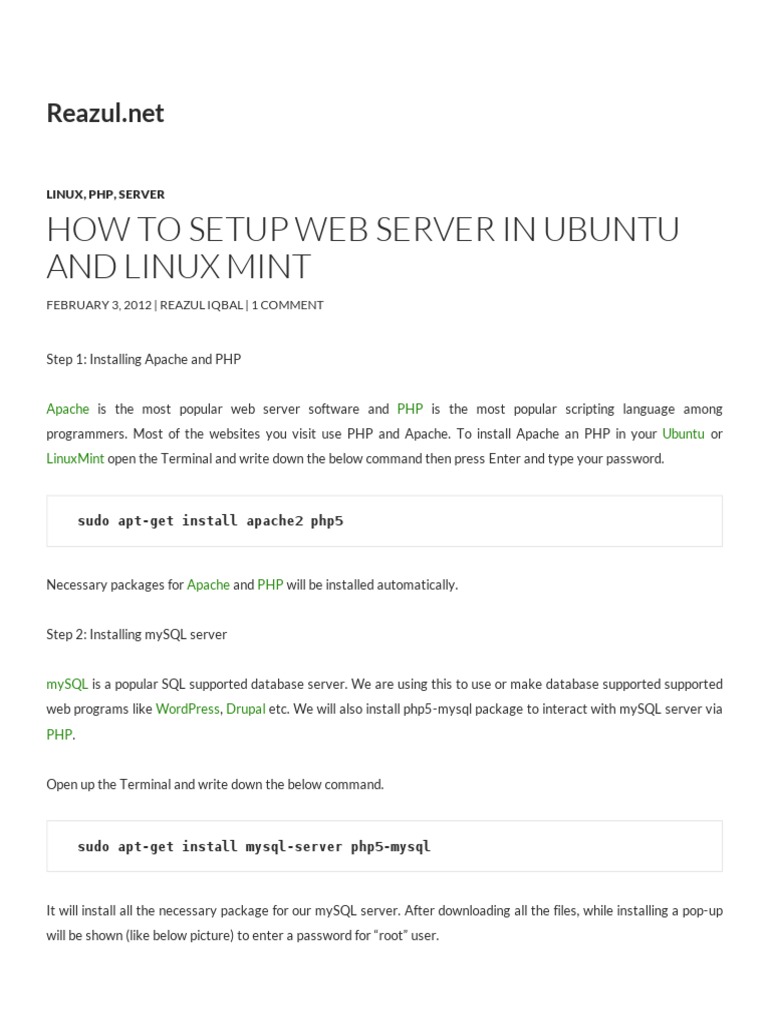 How To Setup Web Server Linux Mint Reazul | PDF | My Sql | Web Server