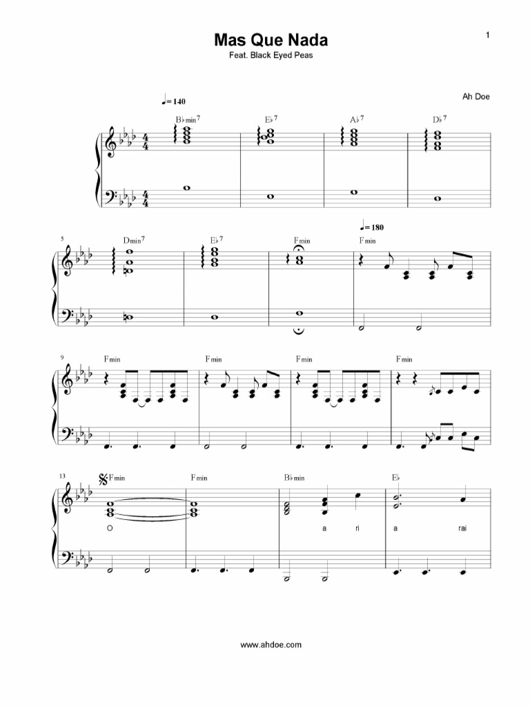 Complete Mas Que Nada Piano Sheet | PDF