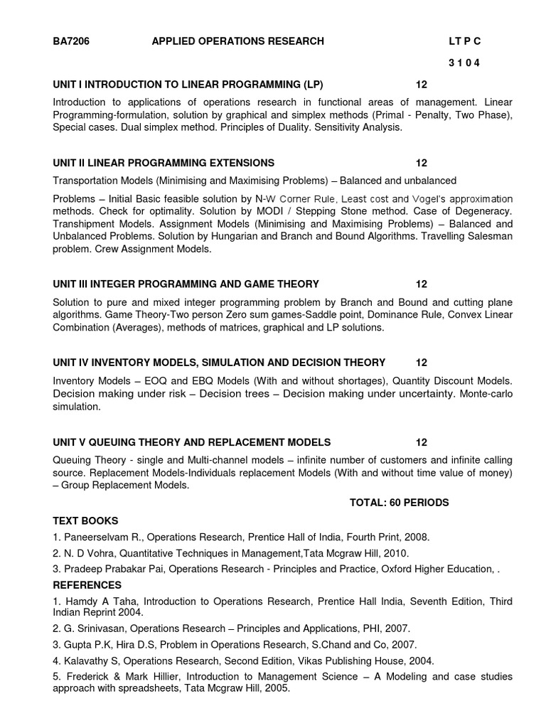 Applied Operations Research LT P C | PDF | Linear Programming | Operations Research