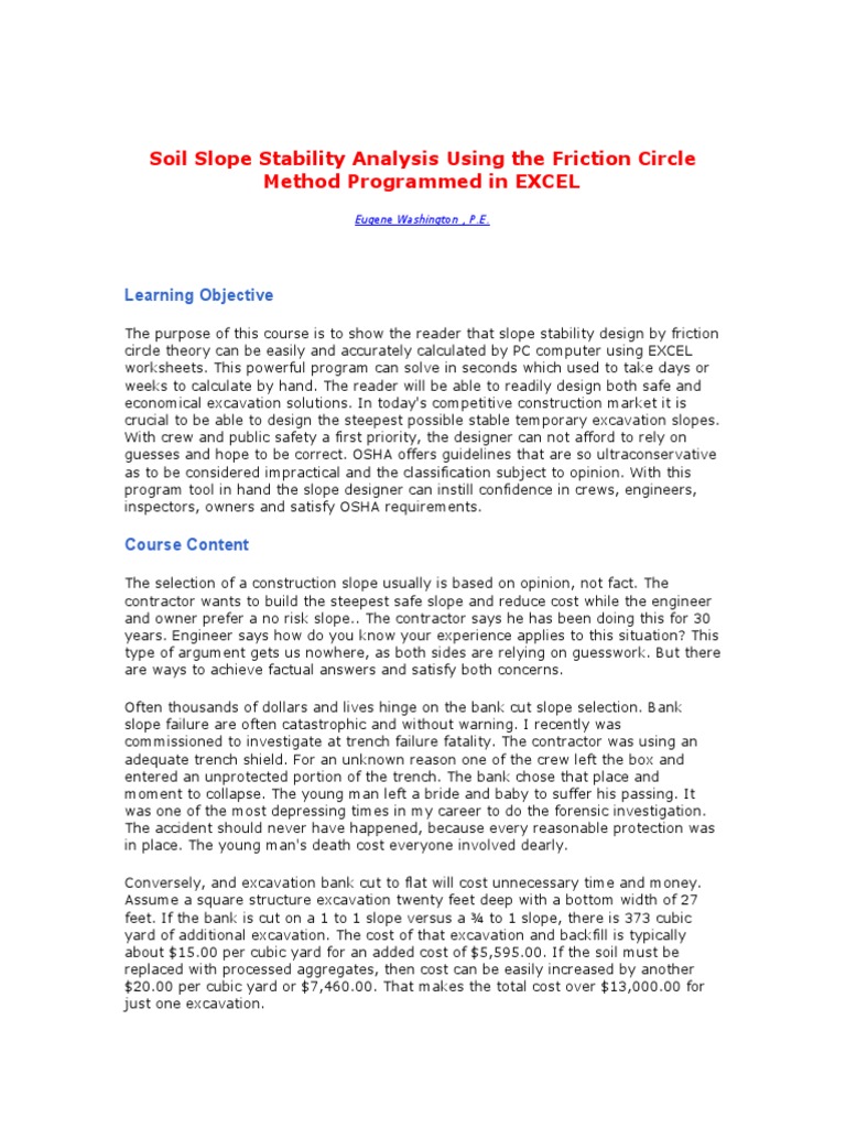 Friction Circle Method for Slope Stability | PDF | Home & Garden ...