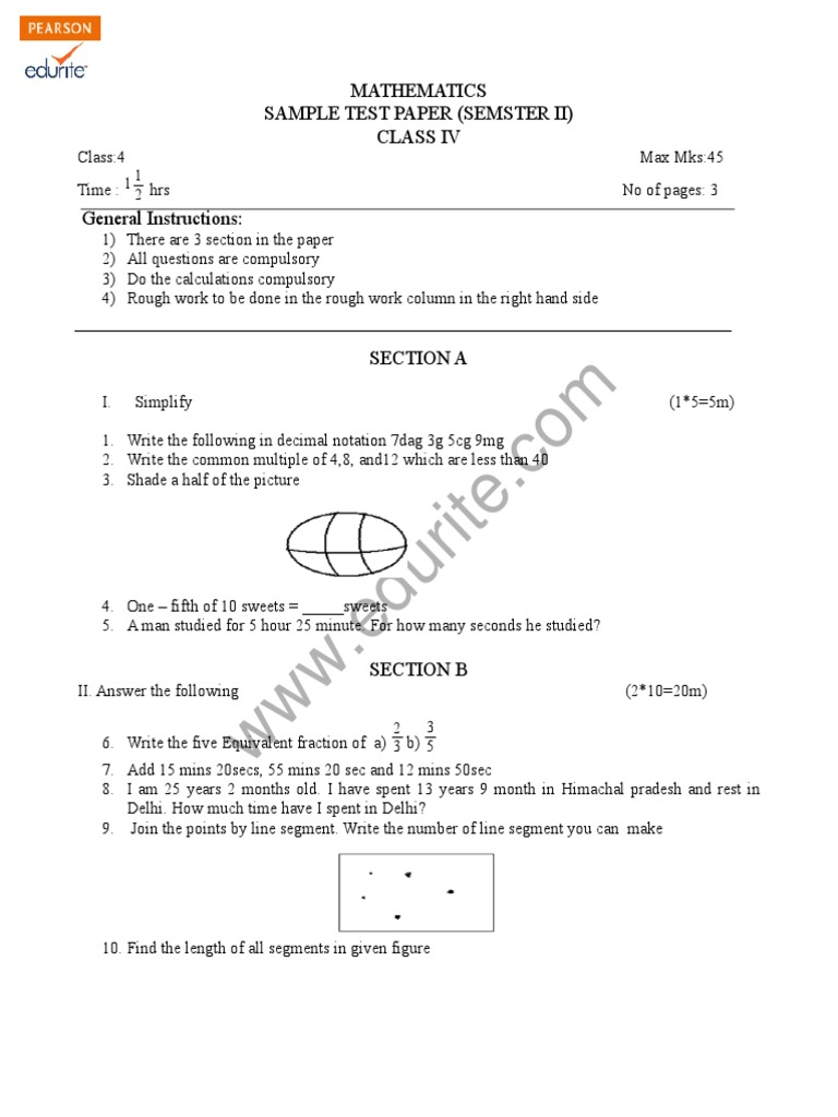 Class 4 Cbse Maths Sample Paper Term 2 Model 1 | PDF | Teaching Methods ...