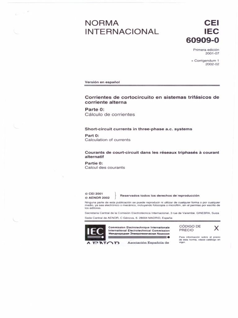 Norma Internacional CEI IEC 60909-0 PDF | PDF | Comisión Electrotécnica Internacional ...