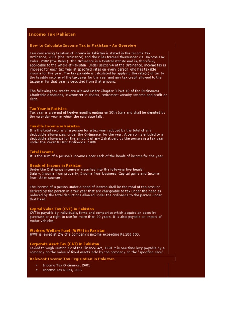 Income Tax Pakistan | PDF | Income Tax | Taxes