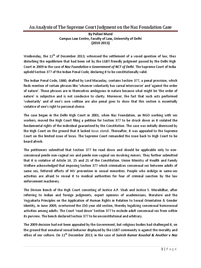 An Analysis of The Supreme Court Judgment On The Naz Foundation Case ...