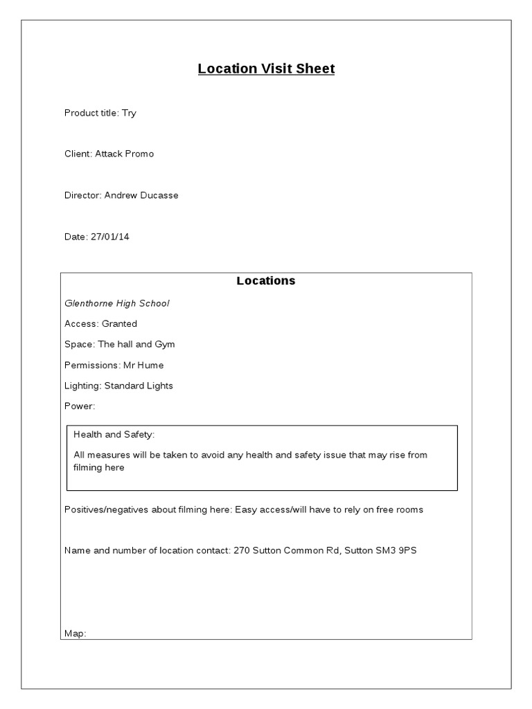 Location Visit Sheet for Filming | PDF | Career & Growth | Technology ...