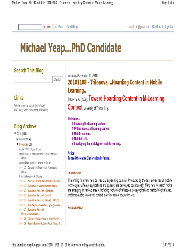 Blog - Trifonova - Hoarding Content in M-Learning | PDF | Cognitive Science | Cyberspace
