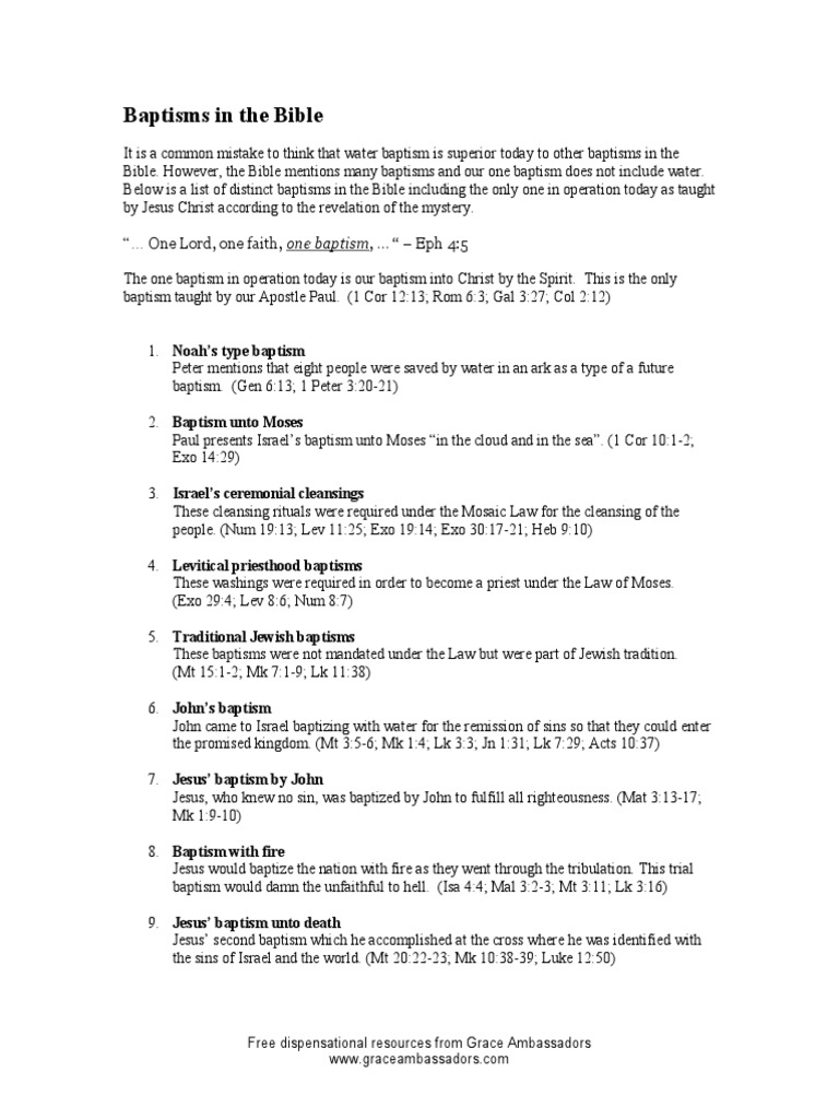 Types of Baptism | Baptism | Acts Of The Apostles