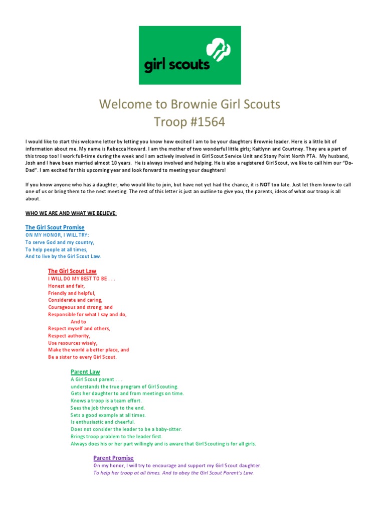 Brownie Welcome Letter | PDF | Scouting | Foods