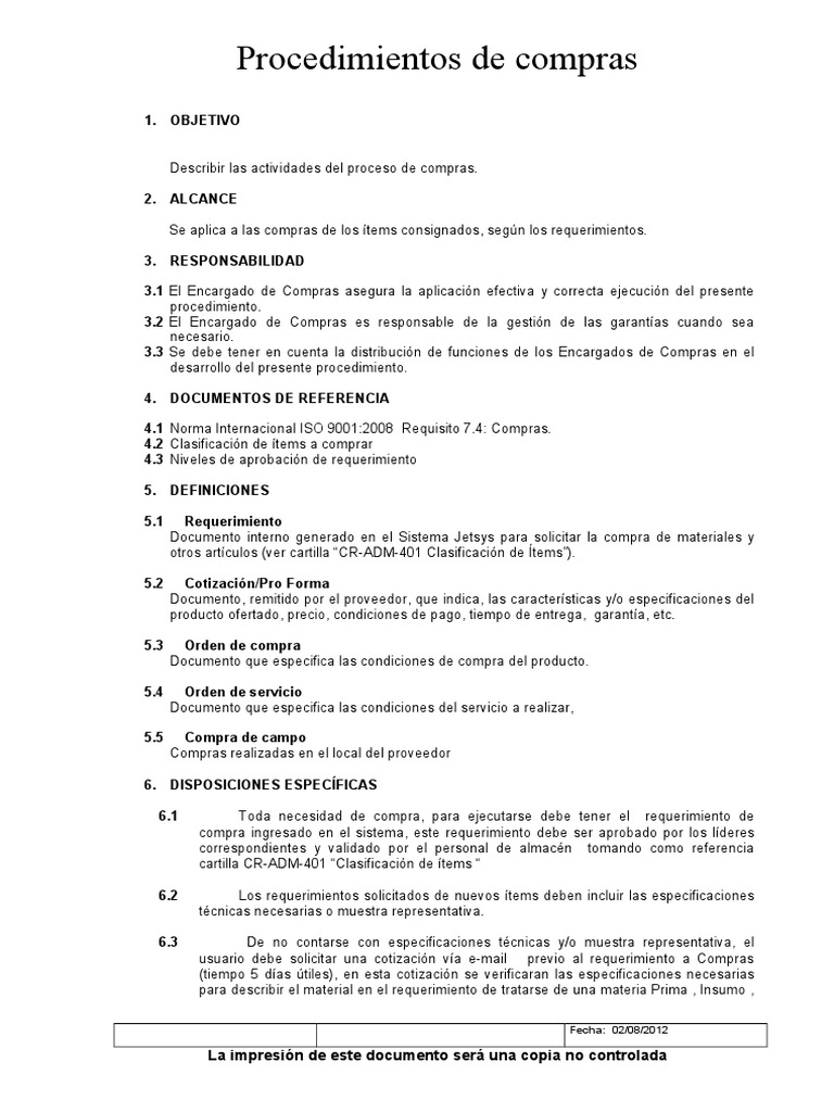 Procedimiento de Compras | PDF | Correo electrónico | Calidad (comercial)