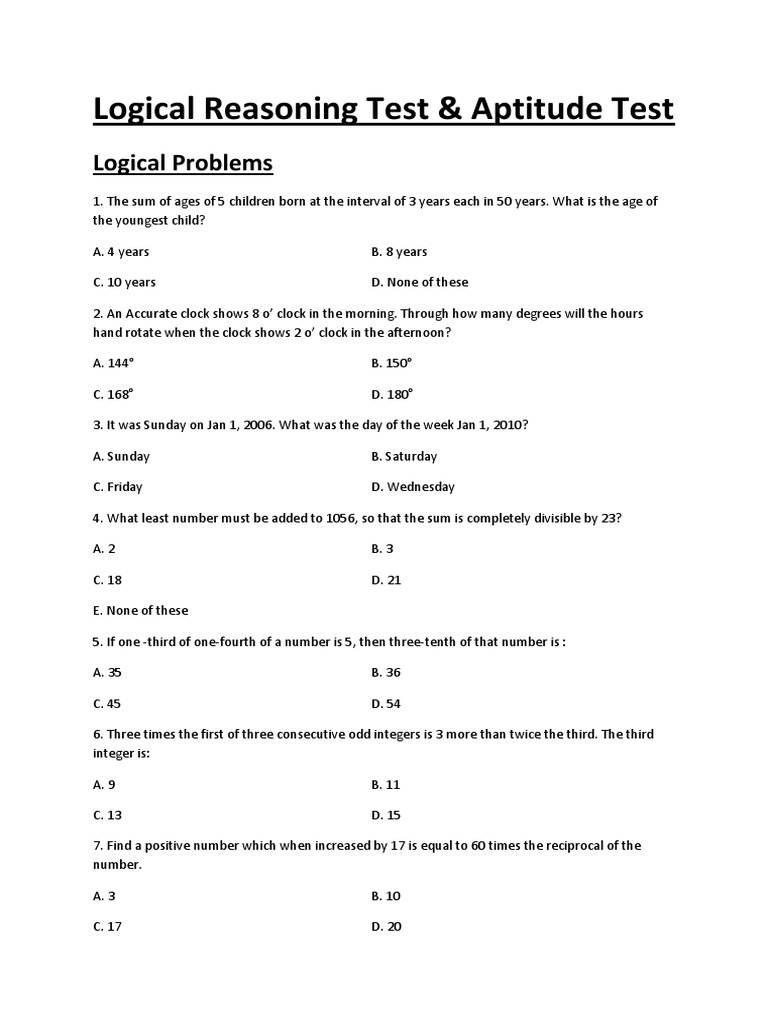 Logical Reasoning Test | PDF | Chicken | Numbers