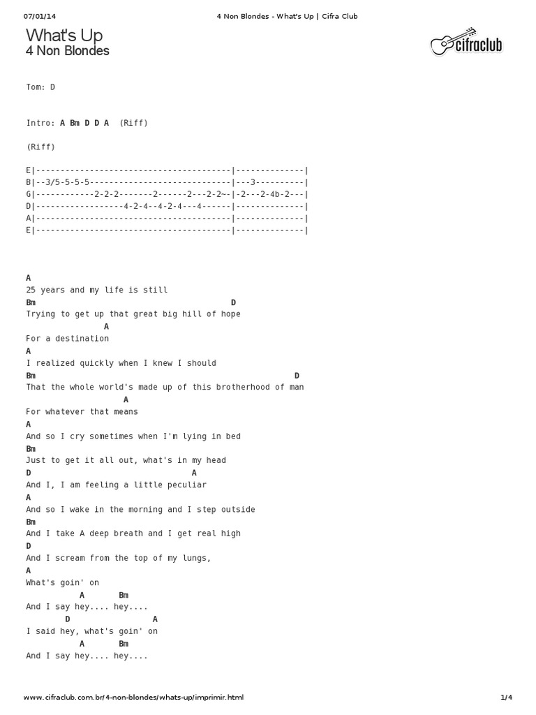 4 Non Blondes Guitar Chords and Lyrics for 'What's Up' | PDF