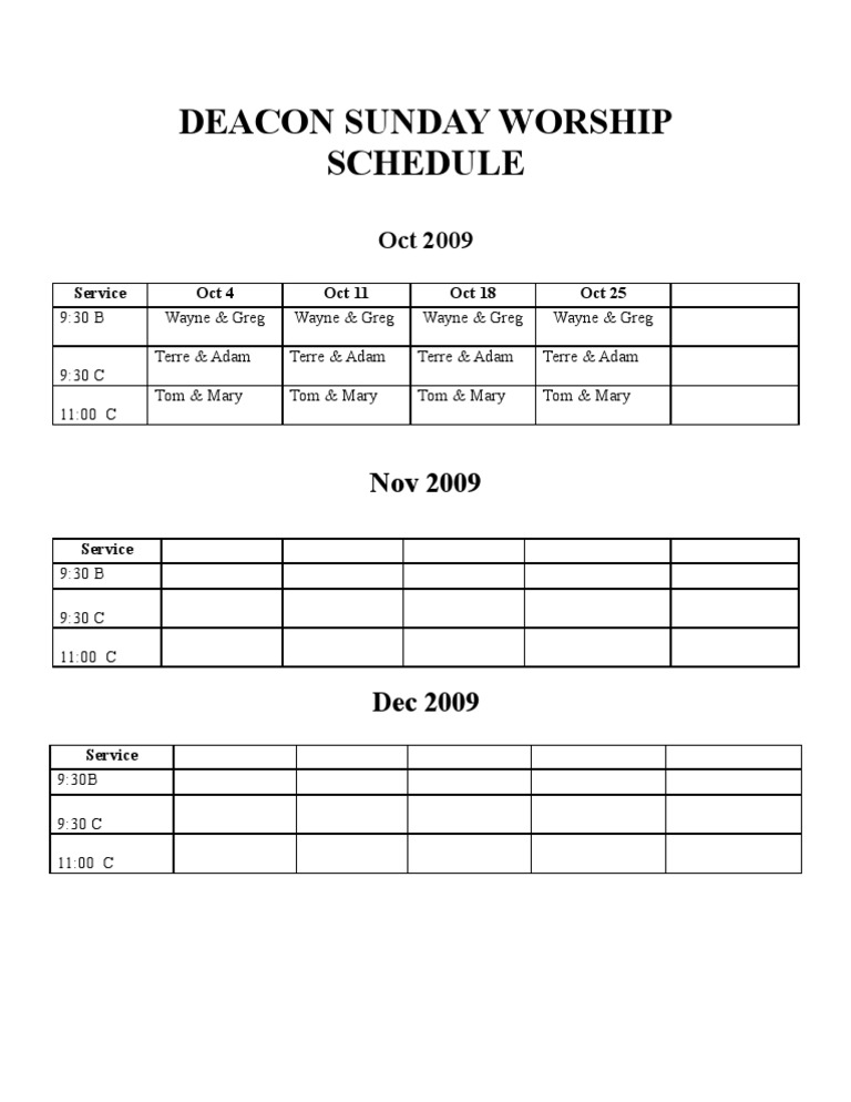 Deacon Sunday Schedule Oct 09 | PDF