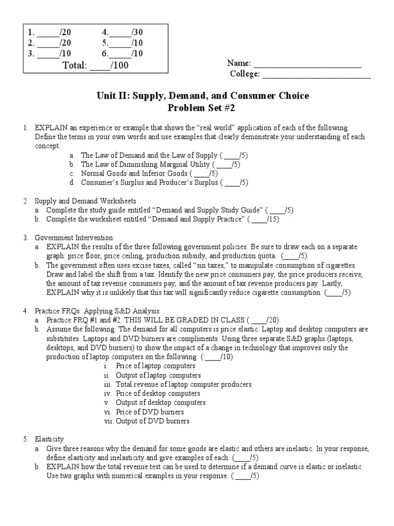 Ap Micro Problem Set 2 | Download Free PDF | Price Elasticity Of Demand | Demand