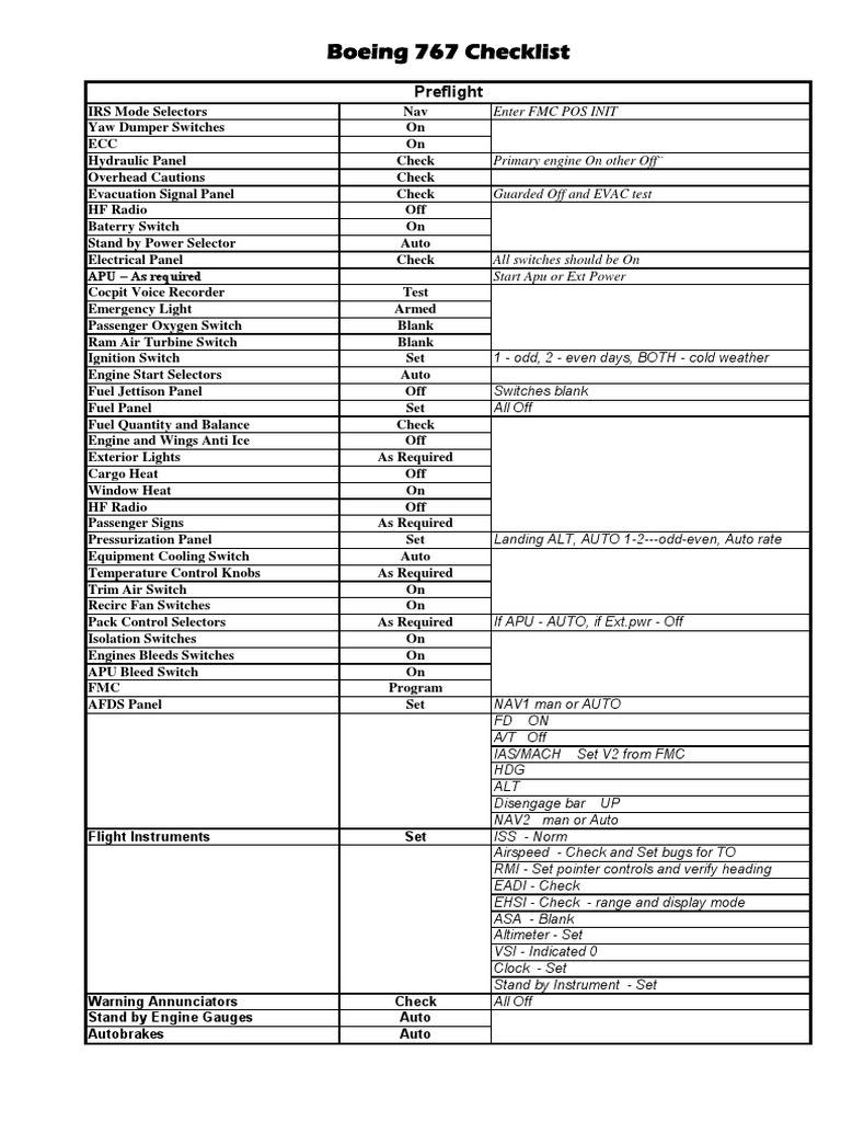 B767 Checklist | PDF | Flap (Aeronautics) | Switch