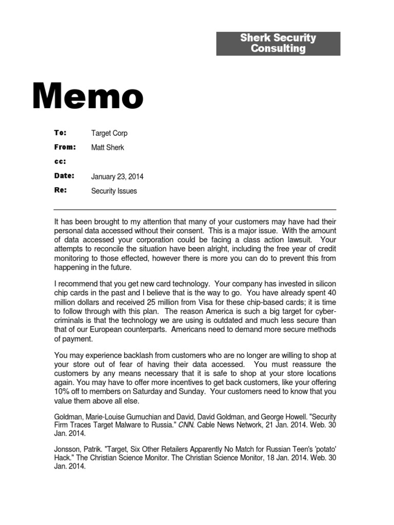 Security Memo Pdf Target Corporation Business 