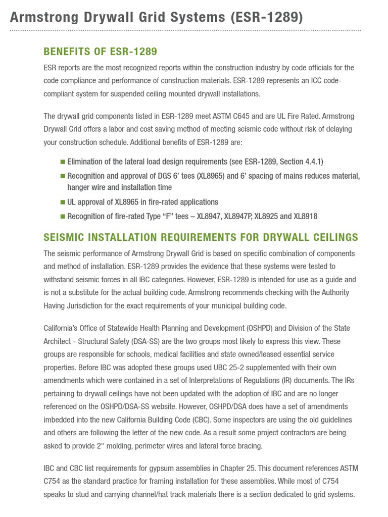 Armstrong Drywall Grid Systems | PDF | Drywall | Building Code