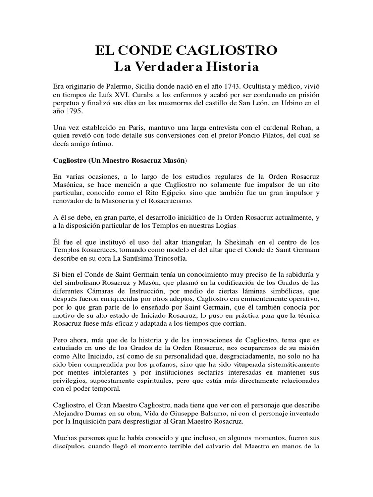 El Conde Cagliostro | PDF | Rosacruces | Masonería
