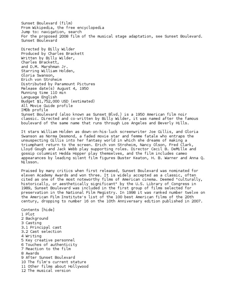 Sunset Boulevard | PDF | Leisure